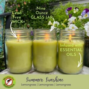 Mosquito Naturals Lemongrass Candles with Essential Oils - Made in USA - (Set of 3) for Patio, Deck, Outdoor or Indoor Use – All Natural, Soy Base Candles, 9 oz Jars with Lid