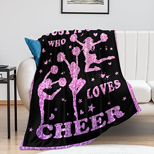 Just A Girl Who Loves Cheer Throw Blanket 50"X40" Soft Flannel Blankets for Bed Couch Plush Cozy Blanket for Adults Kids Micro Fleece Throws