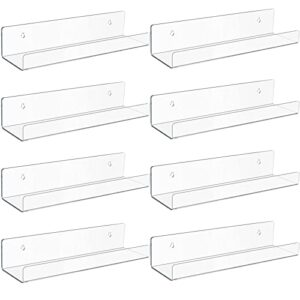 8 packs 15 inch invisible acrylic floating wall shelf wall mounted nursery kids bookshelf display shelves toy storage wall shelf storage shelves display organizer (clear)