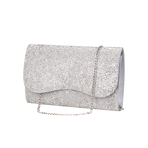 GripIt Envelope Prom Evening Bags And Clutches for Women Rhinestone Designer Purse Ladies Bling Handbags Wedding Night Small Clutch Shoulder Bag,Silver