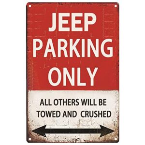 car room decor for boys, compatible for jeep decor metal tin sign vintage warning signs men bedroom garage sign wall art decor parking only room decor for bedroom iron sign poster 8×12 inch