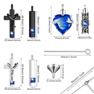 Fumete 6 Pcs Urn Necklace for Ashes Cremation Heart Cross Cubic Urn Stainless Steel Keepsake Locket Ashes Keepsake Memorial Ashes Necklace for Men Women Pendant (Dark Blue)