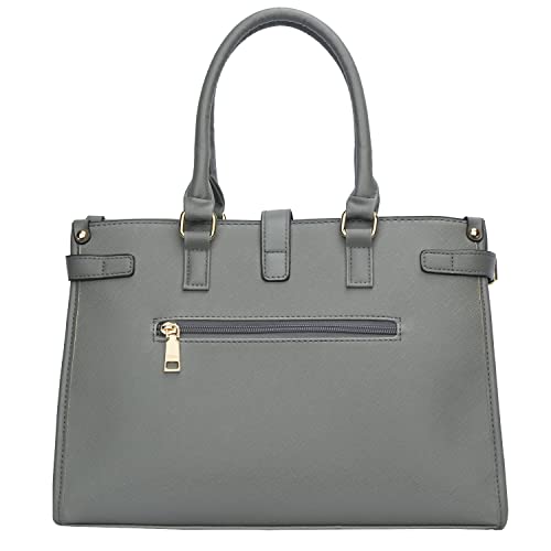 KKXIU Elegant Women Handbag Satchel Purses Vegan Leather Top Handle Shoulder Tote Work Bag (Grey)