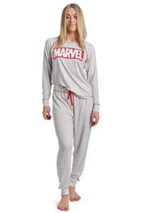 marvel womens raglan pullover pajama shirt & pajama pants heather grey medium