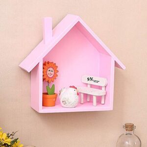 BESPORTBLE 2Pcs House Shaped Wall Storage Shelf Rustic Display Rack Kid Room Decoration for for Nursery Bedrooms Living Room (White Pink)