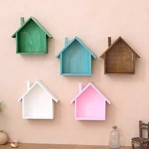 BESPORTBLE 2Pcs House Shaped Wall Storage Shelf Rustic Display Rack Kid Room Decoration for for Nursery Bedrooms Living Room (White Pink)