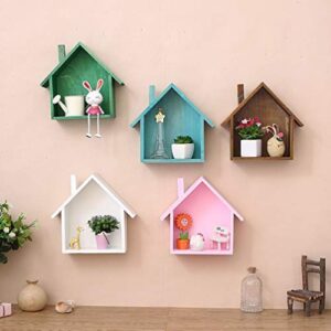 BESPORTBLE 2Pcs House Shaped Wall Storage Shelf Rustic Display Rack Kid Room Decoration for for Nursery Bedrooms Living Room (White Pink)