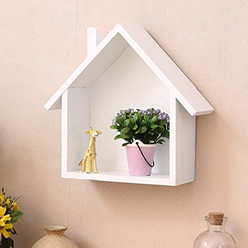 BESPORTBLE 2Pcs House Shaped Wall Storage Shelf Rustic Display Rack Kid Room Decoration for for Nursery Bedrooms Living Room (White Pink)