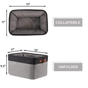 HNZIGE Storage Basket Bins Collapsible Storage Baskets for Organizing Shelf Closet Bedroom, Perfect Storage Bin with Handles for Closet, Clothes, Toy, Home（Black 15" x 11" x 9.5",11.8" x 7.8" x 5.1")