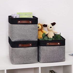 HNZIGE Storage Basket Bins Collapsible Storage Baskets for Organizing Shelf Closet Bedroom, Perfect Storage Bin with Handles for Closet, Clothes, Toy, Home（Black 15" x 11" x 9.5",11.8" x 7.8" x 5.1")