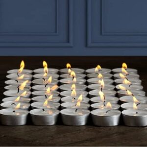 Pomp Glow Tealights (100 Pack) | White Unscented Decorative Tea Light Candles That Will Light Up Your Home, Wedding, Dinner & Any Special Occasion | Long Lasting, Smokeless , Mess Free Candles