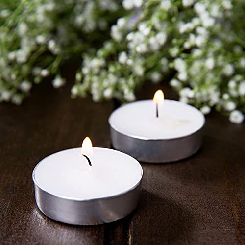 Pomp Glow Tealights (100 Pack) | White Unscented Decorative Tea Light Candles That Will Light Up Your Home, Wedding, Dinner & Any Special Occasion | Long Lasting, Smokeless , Mess Free Candles