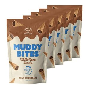 muddy bites waffle cone snacks chocolate filled bite sized cones (pack of 5)