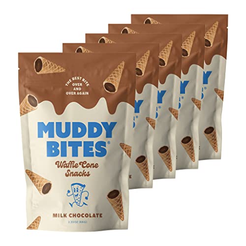 Muddy Bites Waffle Cone Snacks Chocolate Filled Bite Sized Cones (Pack of 5)