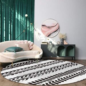 Large Round Area Rug for Bedroom, Tire Car Belt Truck Print Indoor Non-Slip Runner Rug 4ft, Simple White Black Washable Floor Mat Carpet for Living Room Kids Room