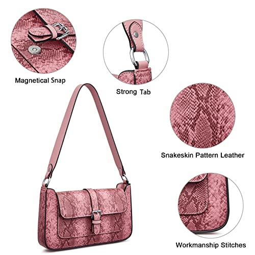 S-ZONE Genuine Leather Shoulder Bags for Women Hobo Purses Handbags Snakeskin Small Retro Classic