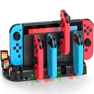 switch controller charging dock station compatible with nintendo switch & oled model joycons, kdd switch controller charger dock station with upgraded 8 game storage for nintendo switch joycon & games