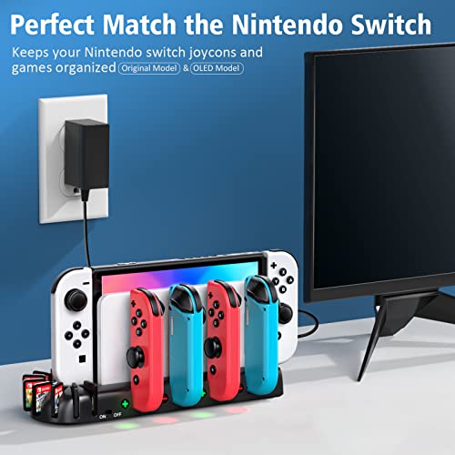 Switch Controller Charging Dock Station Compatible with Nintendo Switch & OLED Model Joycons, KDD Switch Controller Charger Dock Station with Upgraded 8 Game Storage for Nintendo Switch Joycon & Games