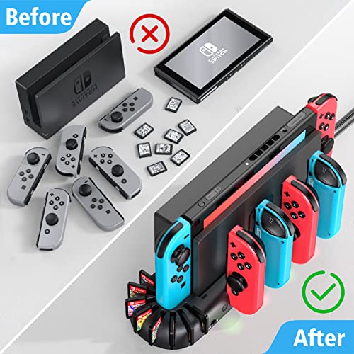 Switch Controller Charging Dock Station Compatible with Nintendo Switch & OLED Model Joycons, KDD Switch Controller Charger Dock Station with Upgraded 8 Game Storage for Nintendo Switch Joycon & Games