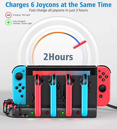 Switch Controller Charging Dock Station Compatible with Nintendo Switch & OLED Model Joycons, KDD Switch Controller Charger Dock Station with Upgraded 8 Game Storage for Nintendo Switch Joycon & Games