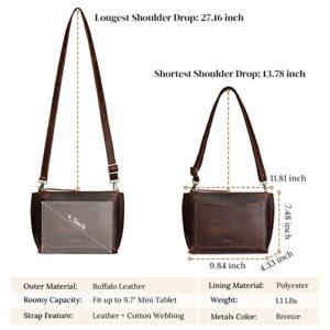 S-ZONE Women Genuine Leather Crossbody Bags Purses Vintage Shoulder Bag Fashion Handbags(Dark Brown)