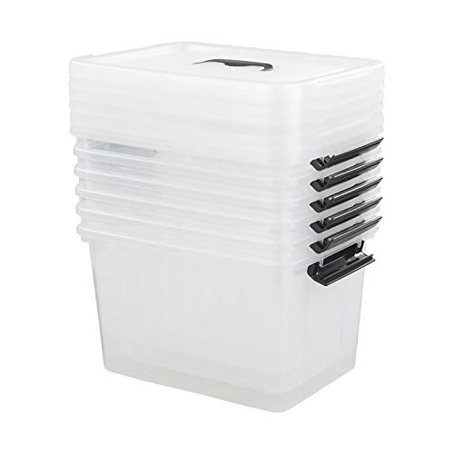 Nesmilers 6-pack Latch Storage Boxes with Lids and Handles, Clear Plastic Box Bin, 10 Liters