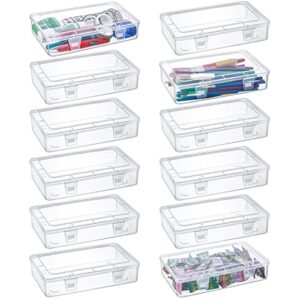 kingrol 12 pack clear plastic storage containers with lids, 8 x 5 x 1.75 inch empty hinged boxes, stackable organizer boxes for home, office, craft supplies