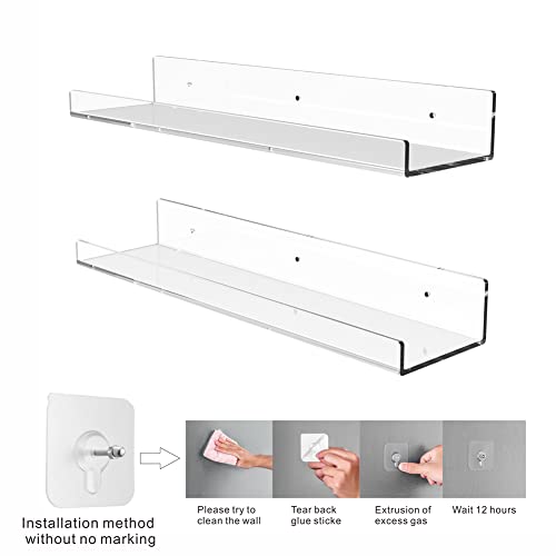 HEBANG 2 Pieces Fitted with Transparent Acrylic Floating Wall Rack 40 cm, Bathroom Supplies Display Rack, Perfect for Room, 15.74*3.93*1.96 (HB-02)