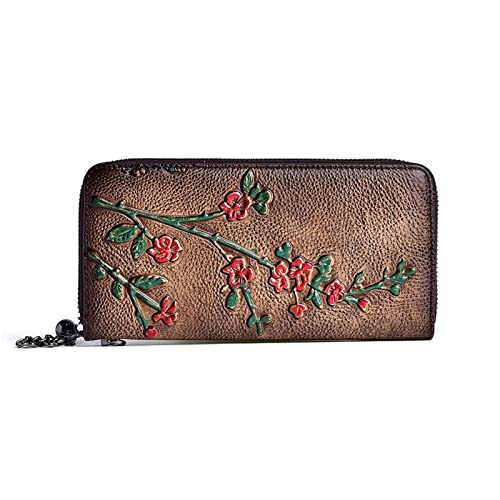 LMKIDS Retro Genuine Leather Wallets for Women Embossed Women's Purse Ladies Clutch Purse with Tassel (Style 11)