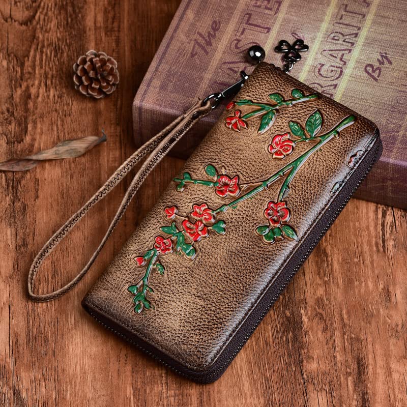 LMKIDS Retro Genuine Leather Wallets for Women Embossed Women's Purse Ladies Clutch Purse with Tassel (Style 11)