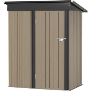 greesum metal outdoor storage shed 5ft x 3ft, steel utility tool shed storage house with door & lock, metal sheds outdoor storage for backyard garden patio lawn (5′ x 3′), brown