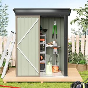 Greesum Metal Outdoor Storage Shed 5FT x 3FT, Steel Utility Tool Shed Storage House with Door & Lock, Metal Sheds Outdoor Storage for Backyard Garden Patio Lawn (5' x 3'), Brown