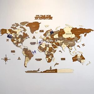 multilayered 3d wooden world map, travel map with states and capitals, wall decor for the new house, gift for travelers, office decor, birthday present, living room decoration, gift for boys, educational activity for children (m, mixed)