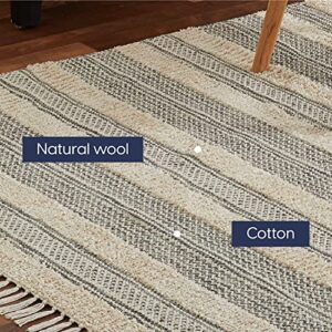 Pebble & Crane - Sheffield Rug - Woven Throw Rug - 100% Cotton - Area Rug for Kitchen, Living Room, Bedroom, and More - Tassel Trim - 3’ x 5’ - Natural and Grey