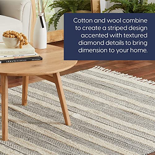 Pebble & Crane - Sheffield Rug - Woven Throw Rug - 100% Cotton - Area Rug for Kitchen, Living Room, Bedroom, and More - Tassel Trim - 3’ x 5’ - Natural and Grey