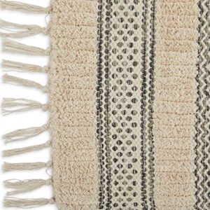 Pebble & Crane - Sheffield Rug - Woven Throw Rug - 100% Cotton - Area Rug for Kitchen, Living Room, Bedroom, and More - Tassel Trim - 3’ x 5’ - Natural and Grey