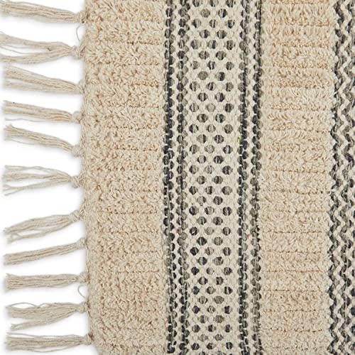 Pebble & Crane - Sheffield Rug - Woven Throw Rug - 100% Cotton - Area Rug for Kitchen, Living Room, Bedroom, and More - Tassel Trim - 3’ x 5’ - Natural and Grey