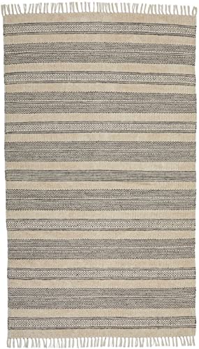 Pebble & Crane - Sheffield Rug - Woven Throw Rug - 100% Cotton - Area Rug for Kitchen, Living Room, Bedroom, and More - Tassel Trim - 3’ x 5’ - Natural and Grey