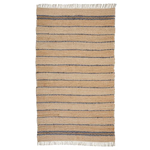 Pebble & Crane - Aberdeen Rug - Woven Throw Rug - Jute and Cotton - Area Rug for Kitchen, Living Room, Bedroom, and More - Tassel Trim - 27” x 45” - Grey