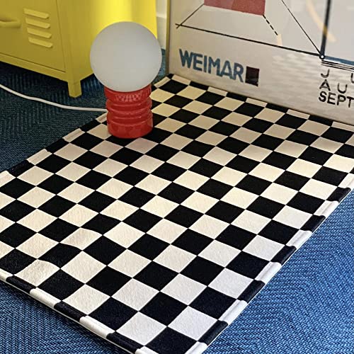 Black Check Pattern Mini Rug, Indoor Rug, Mini Rug(1.6 ft * 2.3 ft), Modern Designed Rug, Pet Rug