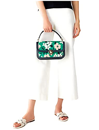 Kate Spade Lily Blooms Printed Canvas Flap Top Handle Satchel Crossbody Green