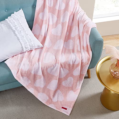 Betsey Johnson Home | Plush Collection | Throw - Ultra-Soft & Cozy Fleece, Lightweight & Luxuriously Warm, Perfect for Bed or Couch, Dotted Heart 50 x 70