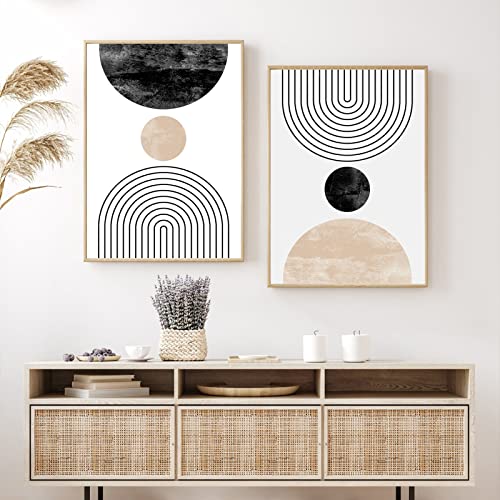 Mid Century Modern Wall Art Prints Set of 2, Neutral Abstract Geometric Wall Art Boho Wall Art Canvas Mid Century Eoind Art Wall Decor Mid Century Picture Artwork for Home Room 16x24 Inch, UNFRAMED