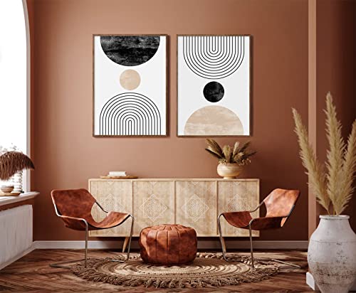 Mid Century Modern Wall Art Prints Set of 2, Neutral Abstract Geometric Wall Art Boho Wall Art Canvas Mid Century Eoind Art Wall Decor Mid Century Picture Artwork for Home Room 16x24 Inch, UNFRAMED