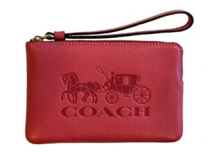 coach women’s corner zip wristlet with horse and carriage (strawberry haze)