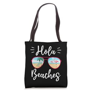 hola beaches tropical summer vacay funny summer tote bag