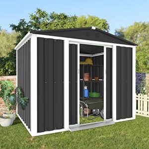 betterland 4x6 ft outdoor storage shed, steel garden shed with sliding door, metal tool storage shed for backyard, lawn, grey