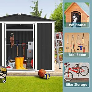 Betterland 4X6 FT Outdoor Storage Shed, Steel Garden Shed with Sliding Door, Metal Tool Storage Shed for Backyard, Lawn, Grey