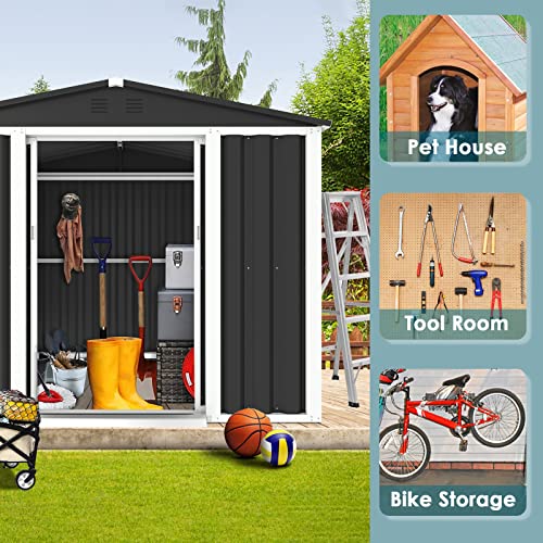 Betterland 4X6 FT Outdoor Storage Shed, Steel Garden Shed with Sliding Door, Metal Tool Storage Shed for Backyard, Lawn, Grey