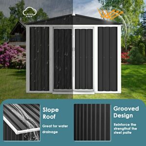 Betterland 4X6 FT Outdoor Storage Shed, Steel Garden Shed with Sliding Door, Metal Tool Storage Shed for Backyard, Lawn, Grey